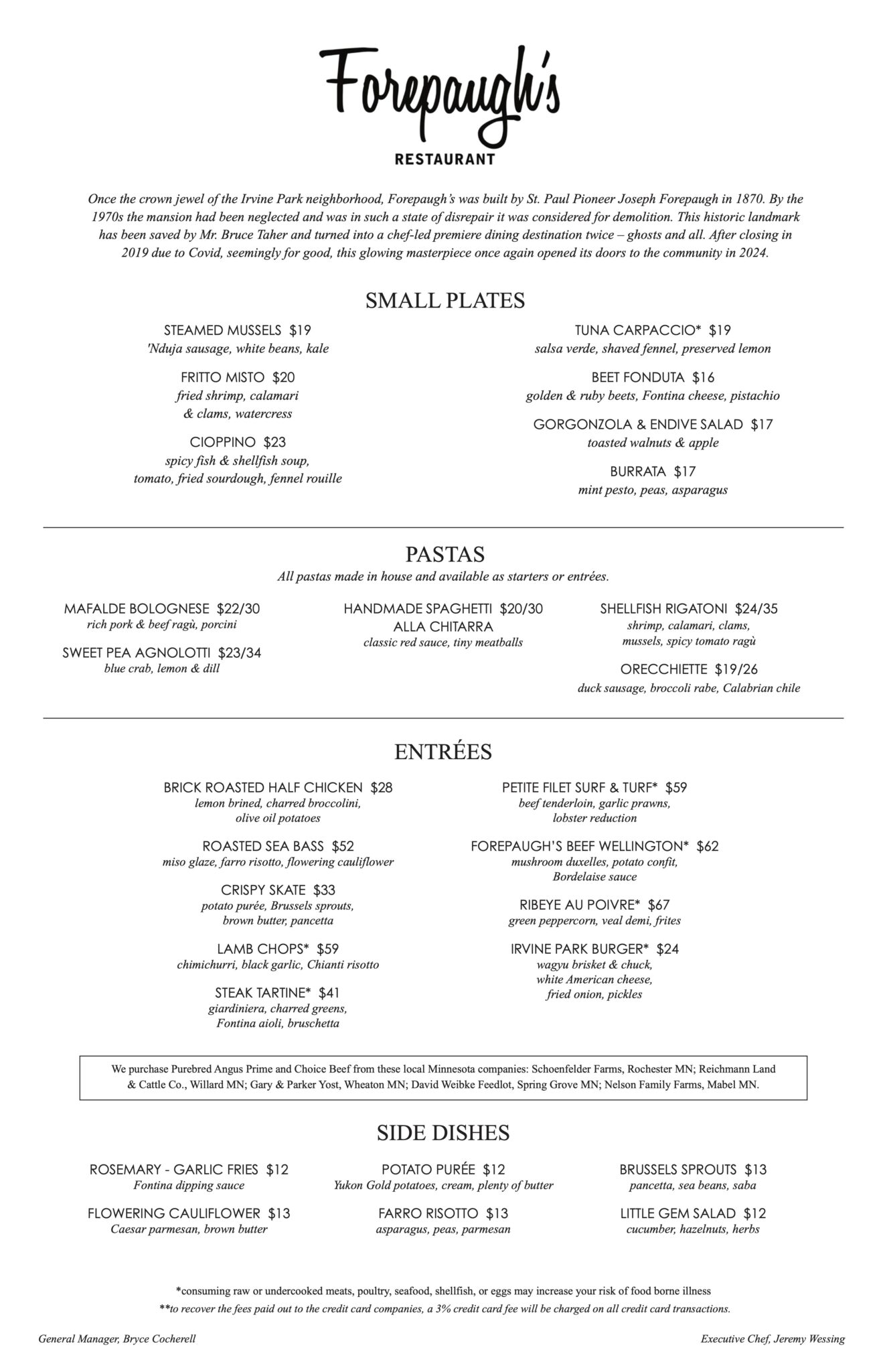 Forepaughs Menu | Food, Bar and Cocktail Menus