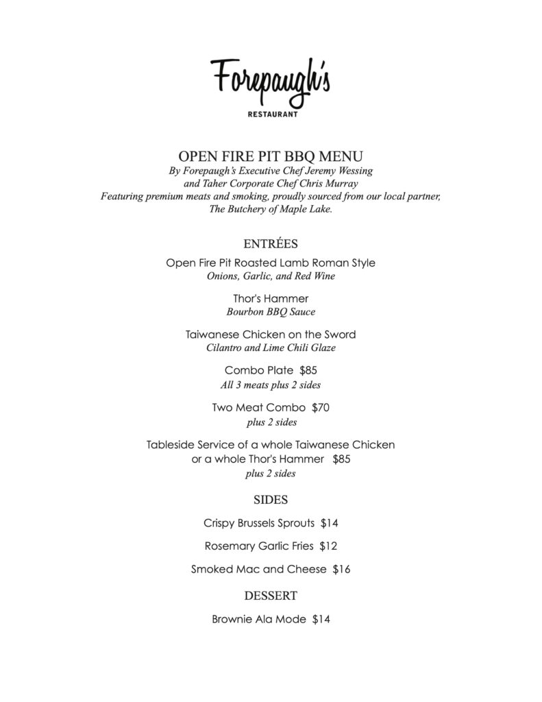 Forepaughs Menu | Food, Bar and Cocktail Menus